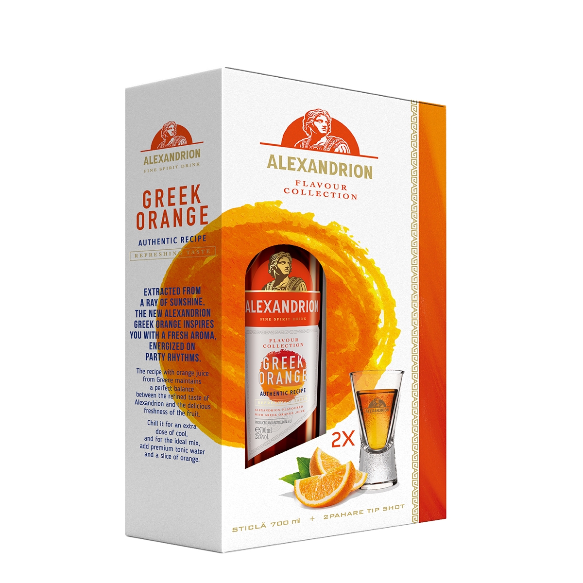 Pachet Alexandrion Greek Orange 700 ml + 2 pahare shot | Iconic Drinks